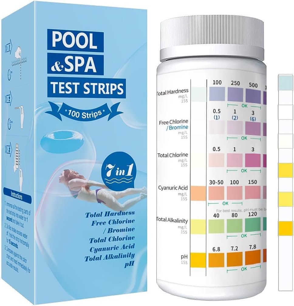 Hot Tub and Spa Test Strips, 7 in 1 Pool Test Strips, 100 Water Testing ...