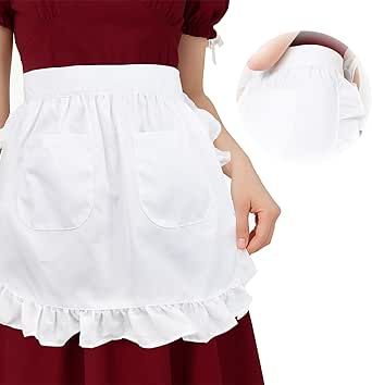 Amazon.com: Amzlysdok White Half Apron for Women,Maid Costume Ruffle ...