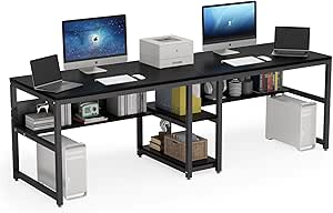 Amazon.com: LITTLE TREE 78.7" Two Person Desk with Bookshelf, Large ...