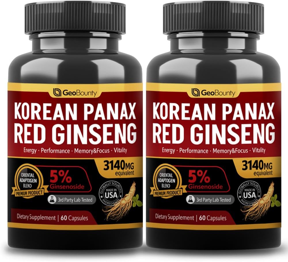Amazon.com: GEO BOUNTY Korean Red Panax Ginseng Capsule 2 Pack, Panax ...