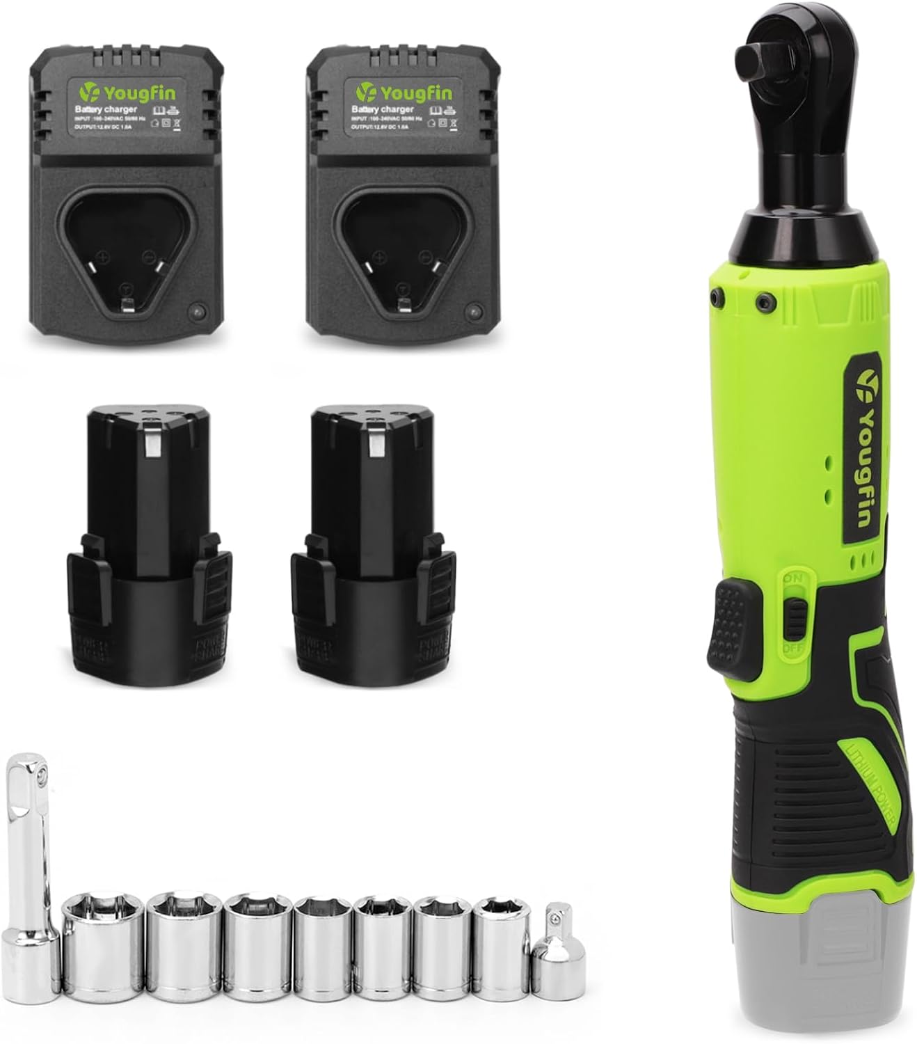 Amazon.com: Yougfin Cordless Electric Ratchet Wrench Set, 40 Ft-lbs 12V ...