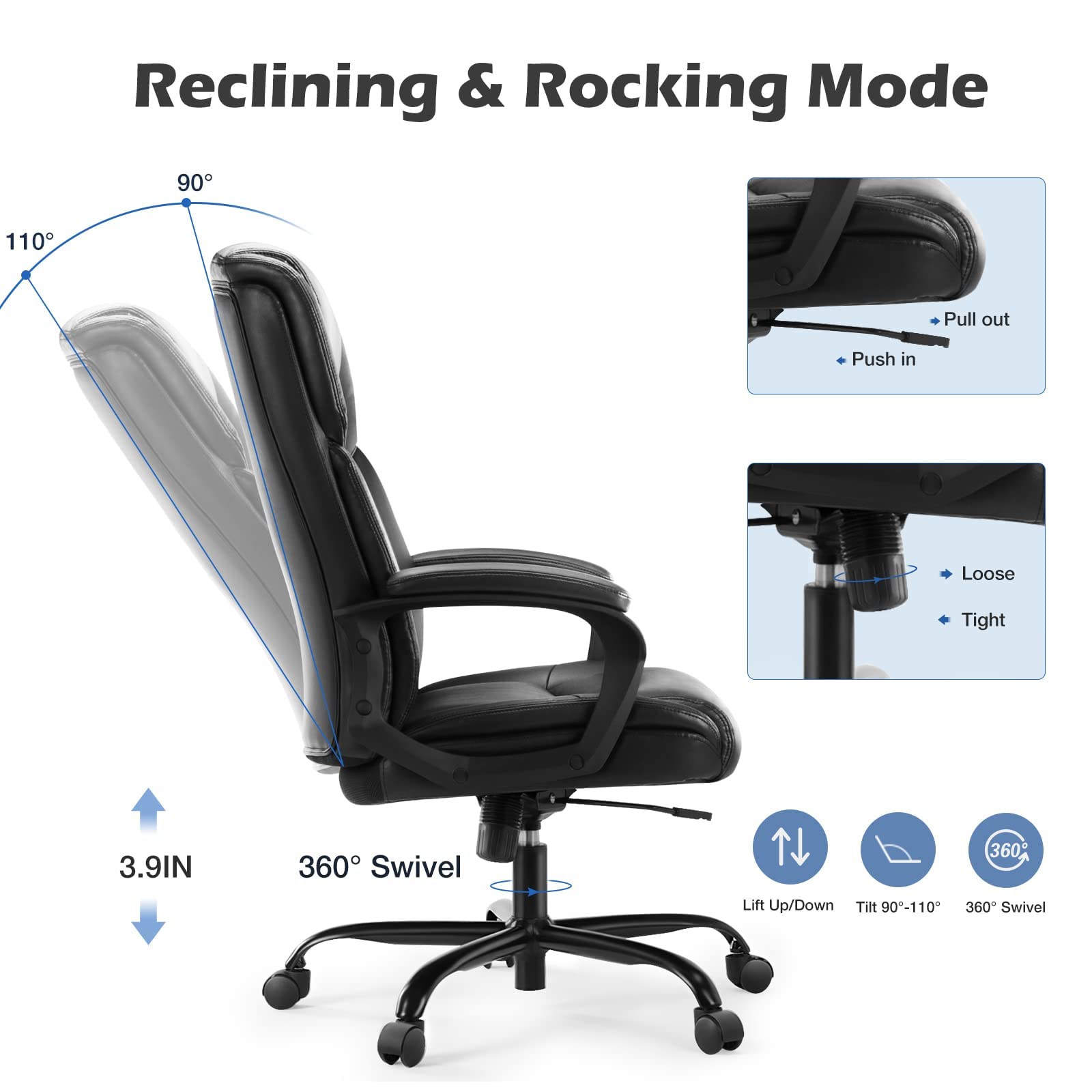 JHK Home Office Chair Ergonomic Executive Desk with 360°Swivel Wheels ...