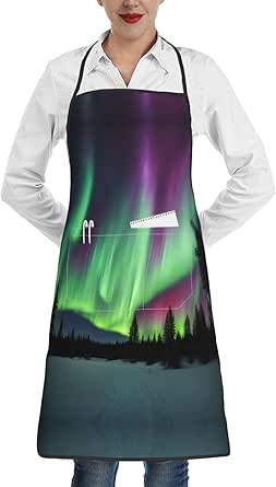 Amazon.com: Northern Lights Painting Print Kitchen Cooking Aprons ...