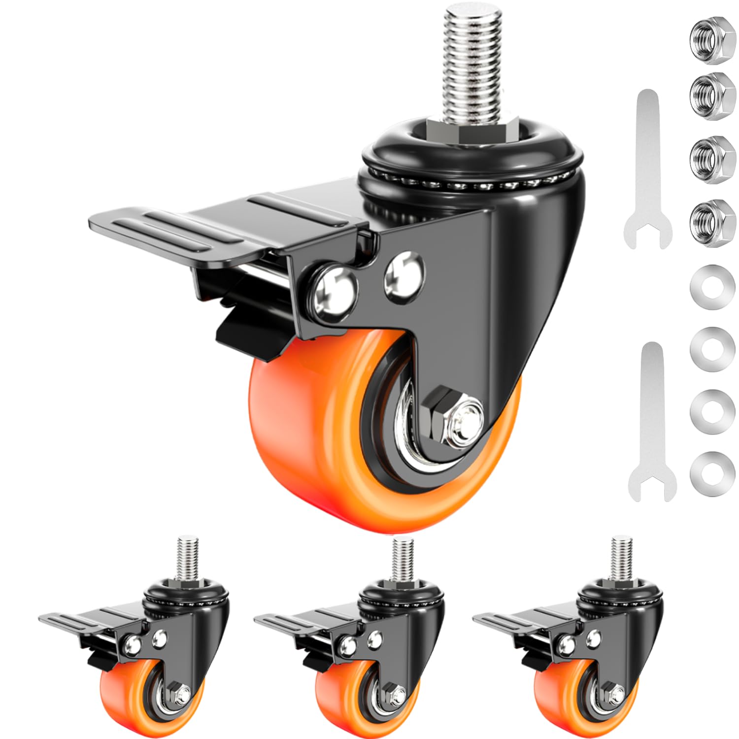 Caster Wheels Heavy Duty 2 Inch Stem Caster 1/2"-13 x 1"(Stem Diameter ...