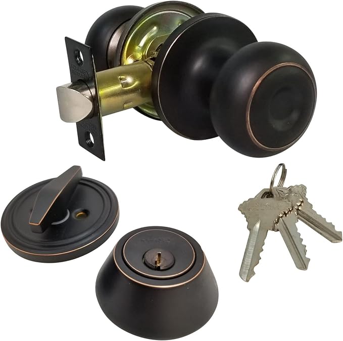 Passage DoorKnob and Keyed Deadbolt Set with 3 Keys for Entry Front ...