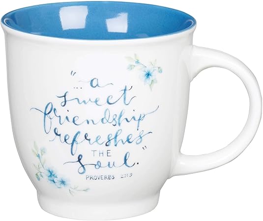 Amazon.com: Blue Floral Ceramic Friendship Coffee/Tea Mug A Sweet ...
