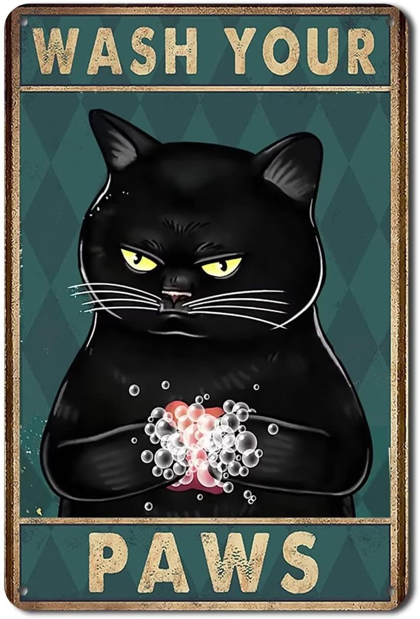 Amazon.com: Funny Bathroom Metal Tin Sign Vintage Black Cat Art Wall ...