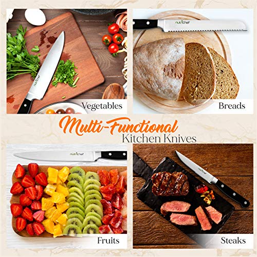 NutriChef 13-Piece Kitchen Knife Set with Wooden Block – Precision ...