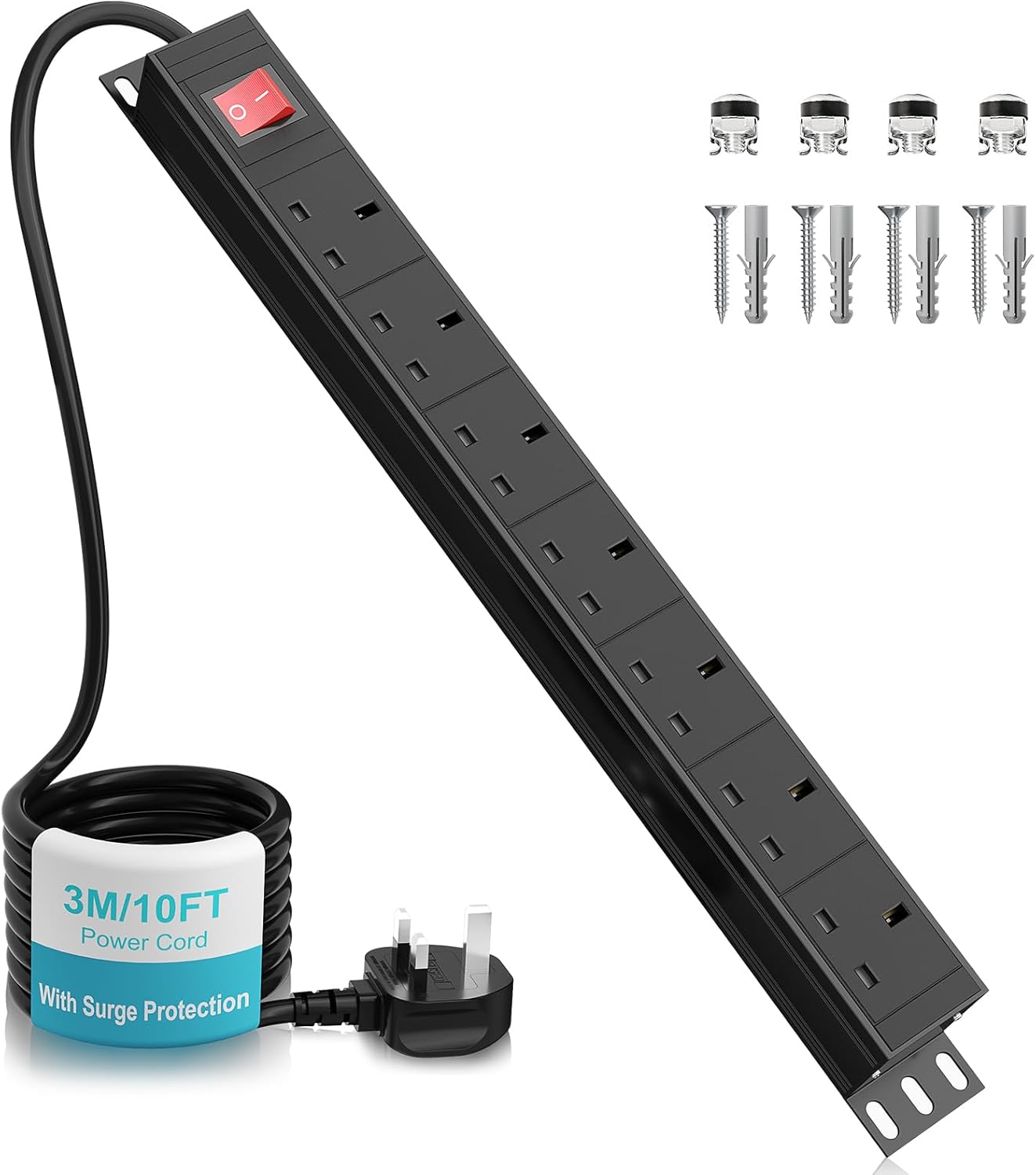 Extension Lead 7 Way Power Strip with 3M Cable, Airmom Rack Mount Power ...