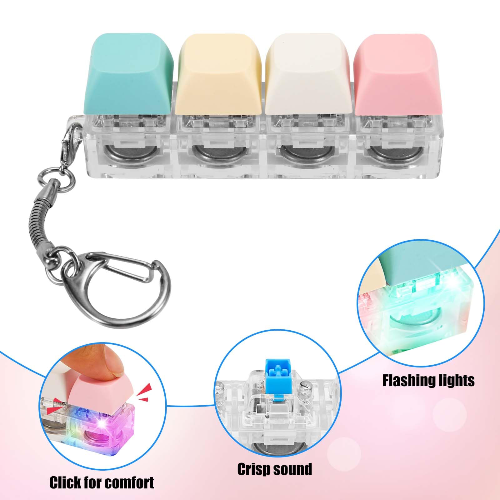 Keyboard Fidget Toy for Adults, Fidget Keyboard Keychain with LED Light ...