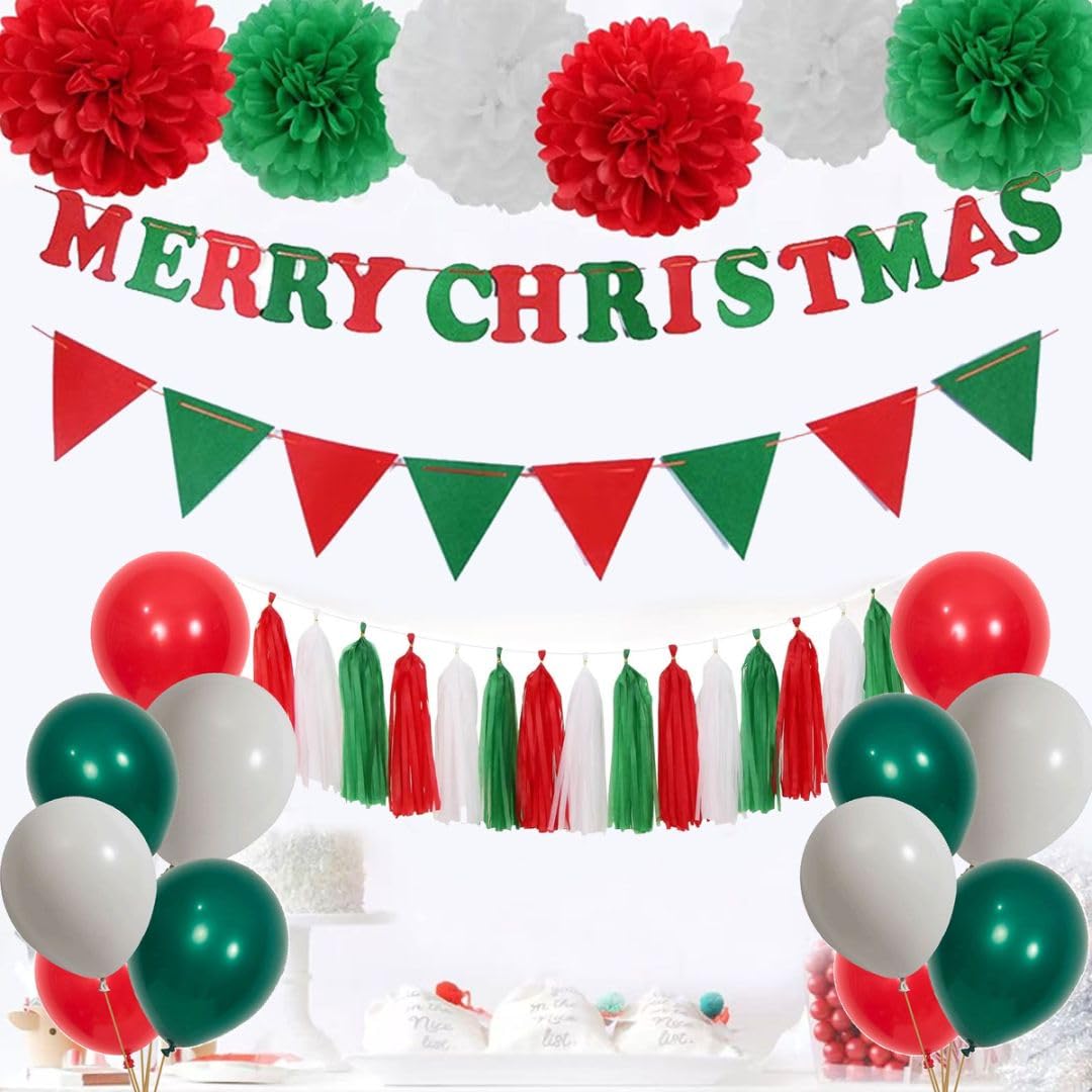 Amazon.com: Merry Christmas Banner Christmas Decorations with 30pcs Red ...