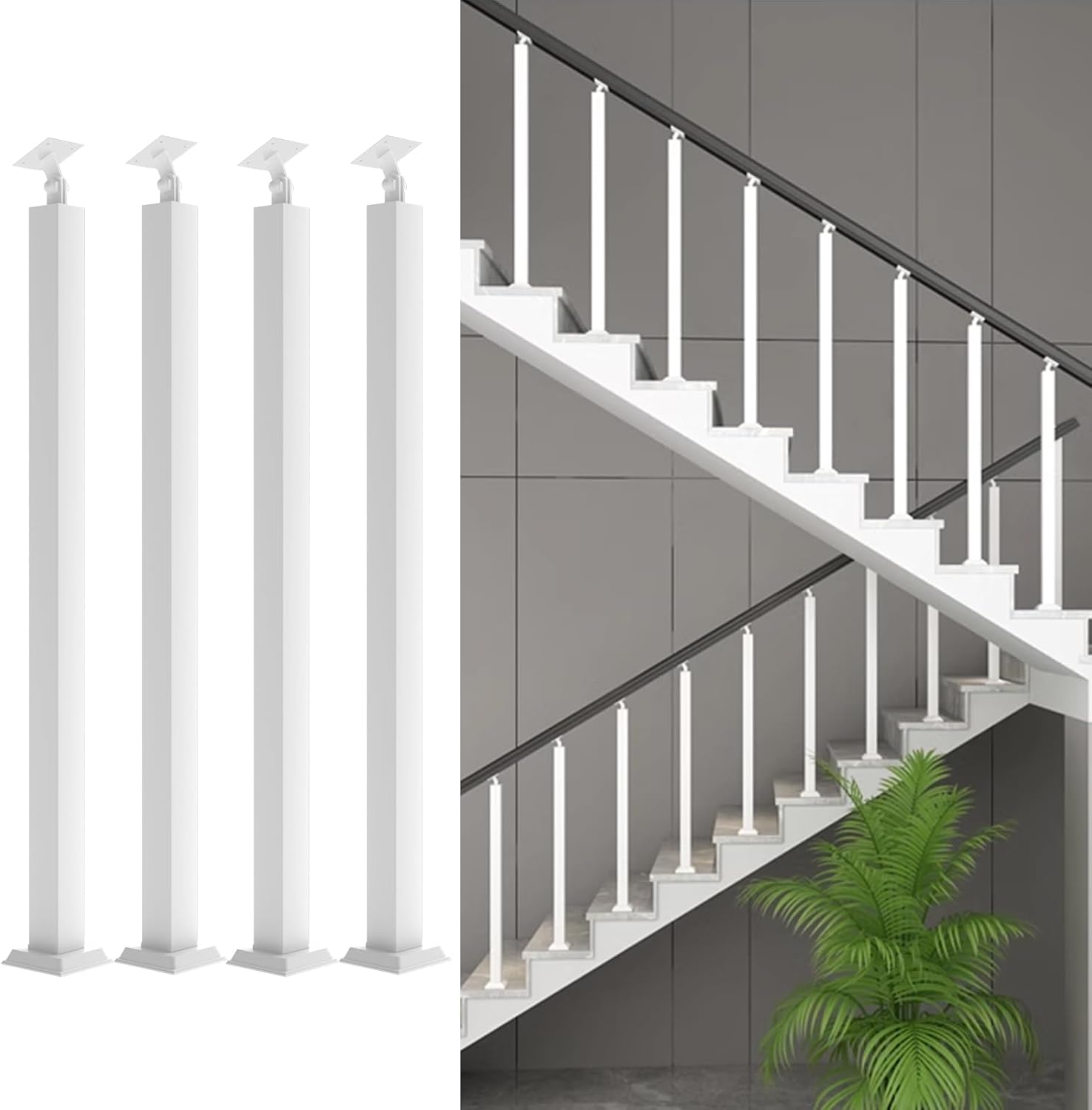 Square Stair Baluster White Metal Railing Post Indoor- 270° Adjustable ...