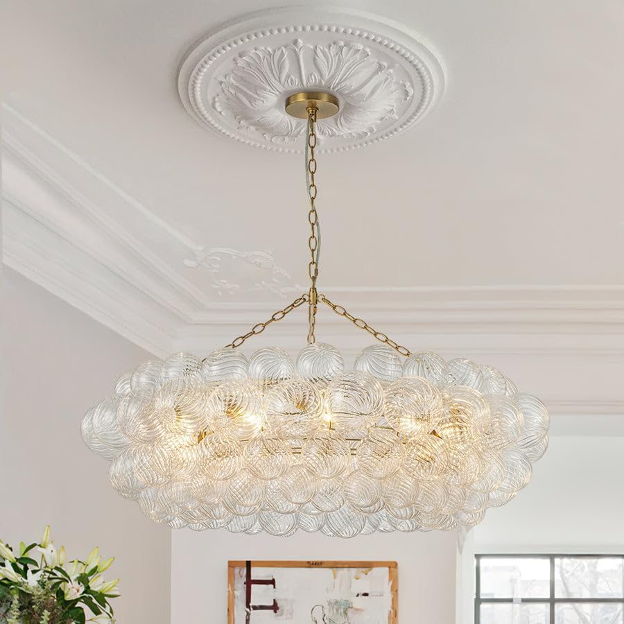 BeyPan Round Bubble Ball Glass Chandelier Ring Chandelier Gold and ...