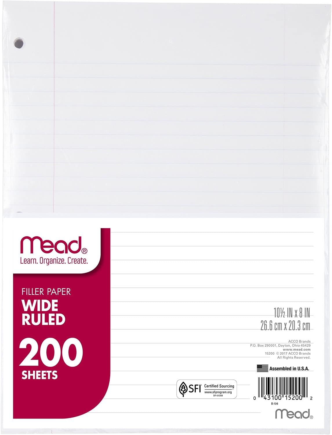 Amazon.com : Mead Loose Leaf Paper, Wide Ruled Filler Notebook Paper, 8 ...