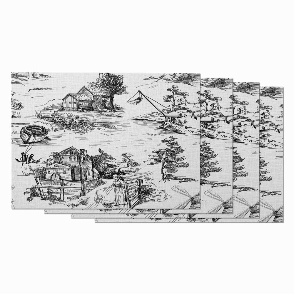 Amazon.com: Zaueky Place Mat Set of 4 Old Village Cotton Linen ...