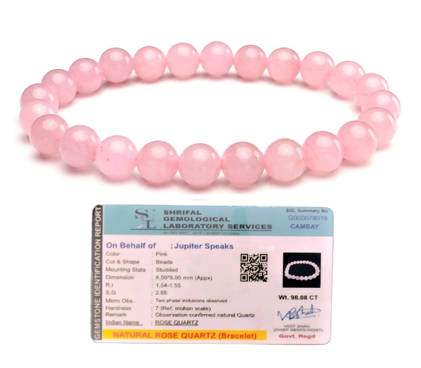 Buy Jupiter Speaks Rose Quartz Bracelet Lab Certified For Men And Women ...