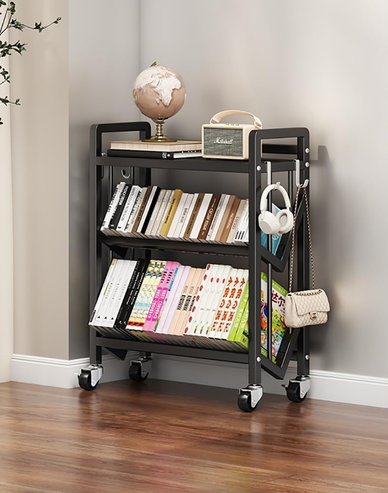 Amazon.com: 3-Tier Rolling Book Cart, Mobile Bookshelf with 2 Lockable ...