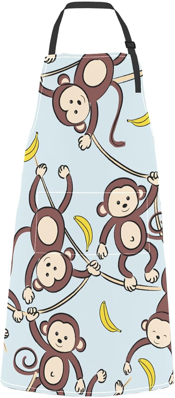 Monkey Cute Funny Forest Animals Chef Aprons For Women With Pockets ...