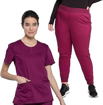 Amazon.com: Cherokee Women Scrub Set Round Neck Top with Zipper Design ...