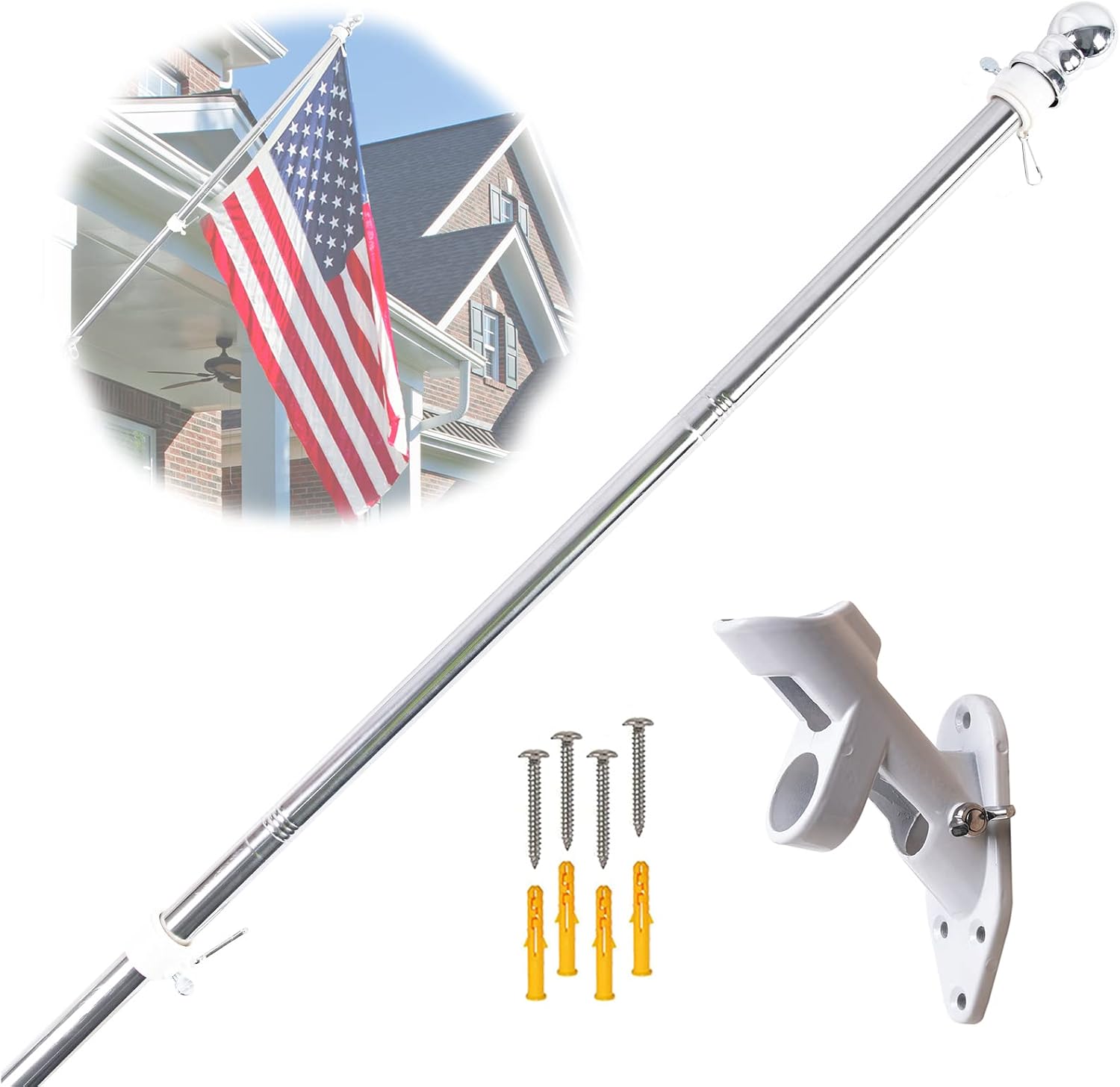 Amazon.com : NQ 6 FT Flagpole Kit for House- 6 FT Tangle Free Flag Pole ...