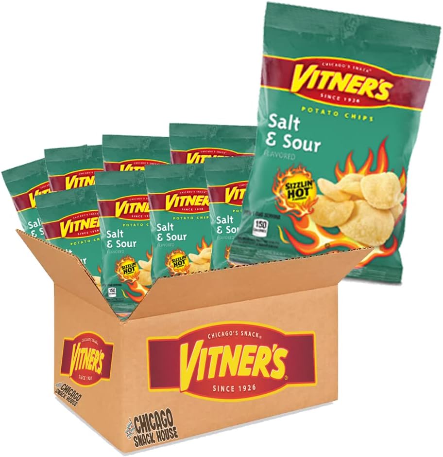 Amazon.com: Vitner's Sizzlin' Hot Salt and Sour Chips 10 pack 1 oz. Bags - Chicago Snack House