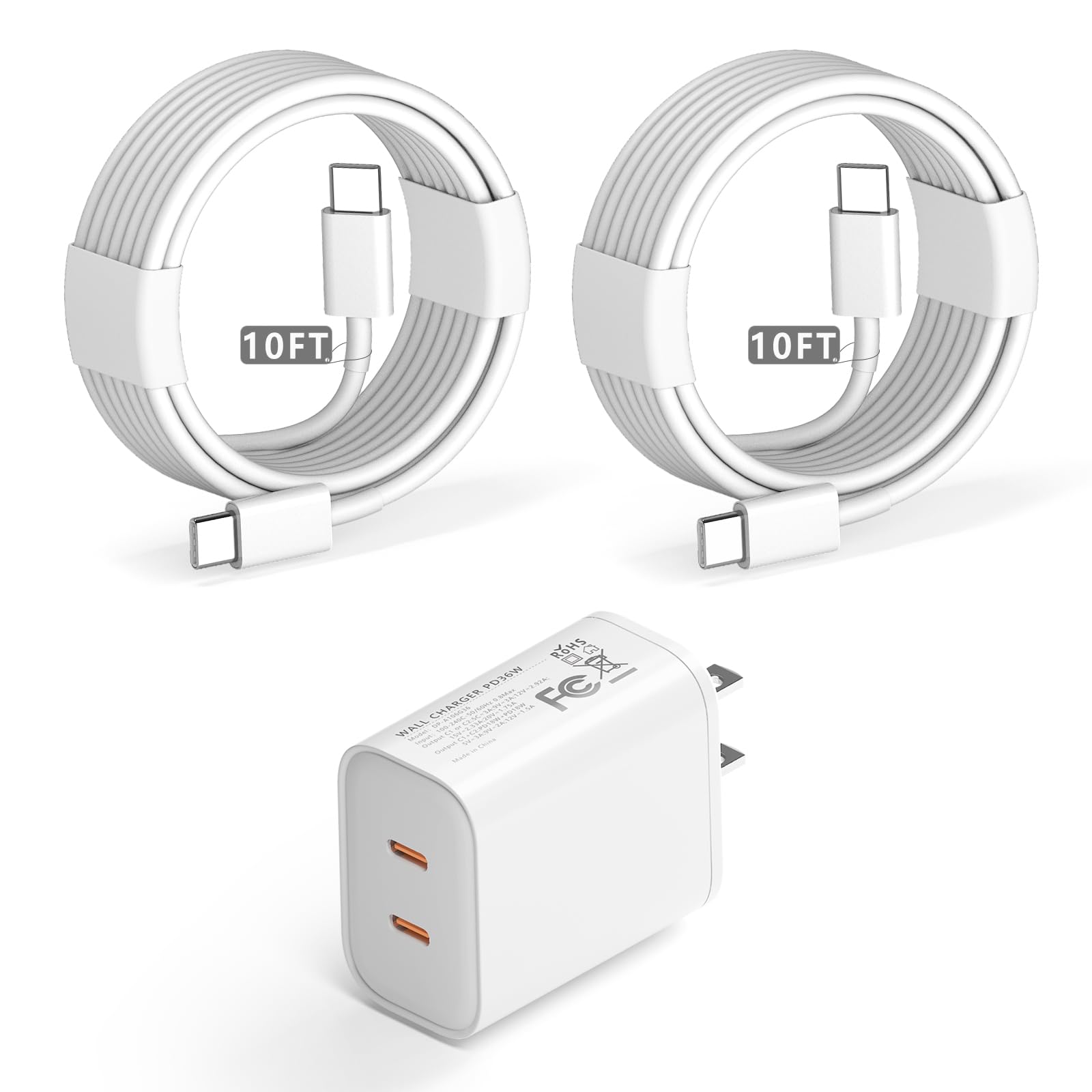 Amazon.com: 10FT Fast iPad Pro Charger, 36W GaN Dual Port Double Type C ...
