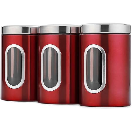 Amazon.com: MiXPRESSO 3 Piece Red Canisters Sets For The Kitchen ...