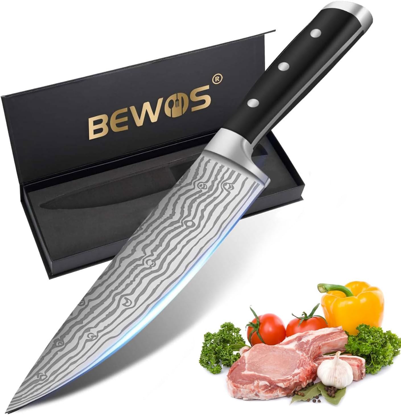 BEWOS Kochmesser-Set mit Messer Schärfen, 20,5 cm Profi Küchenmesser ...