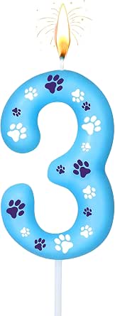 Amazon.com: Number 3 Blue Dog Paw Birthday Candles, Numeral Cake ...