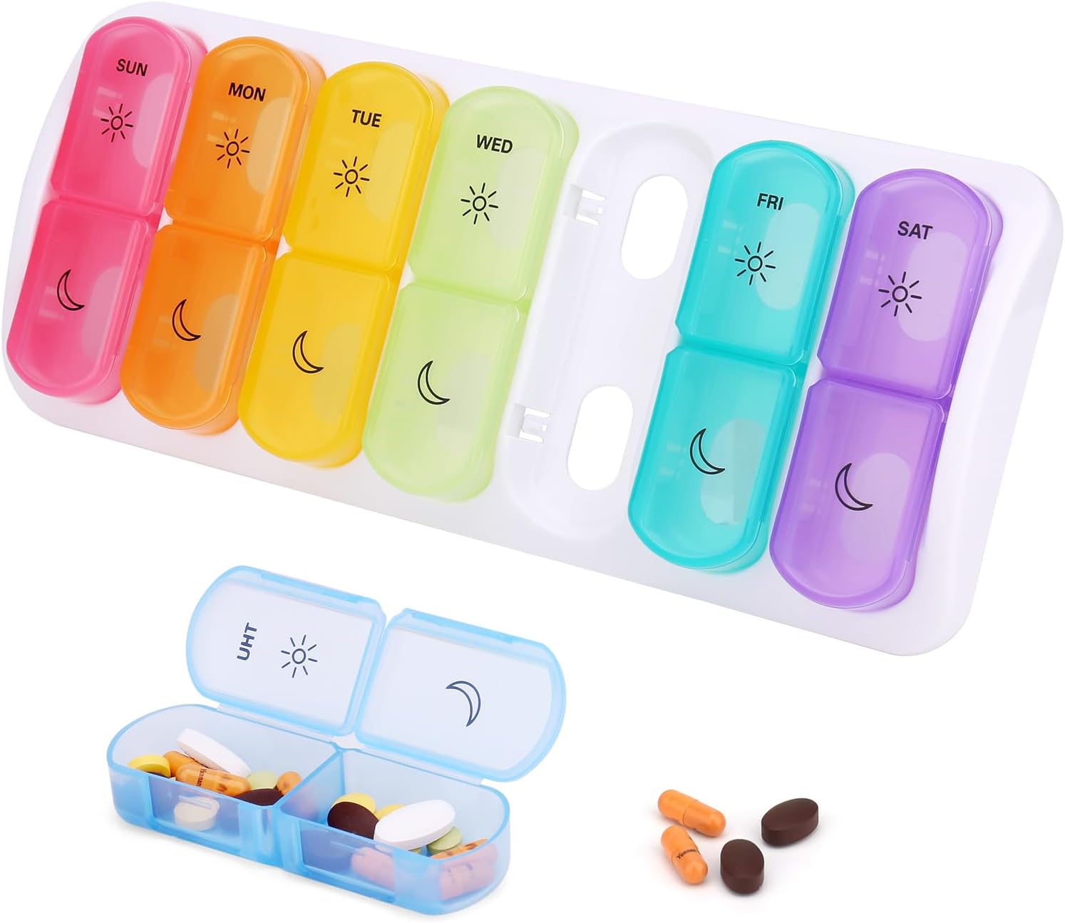 Amazon.com: Pill Organizer 2 Times a Day, AM PM Pill Case,Weekly Pill ...