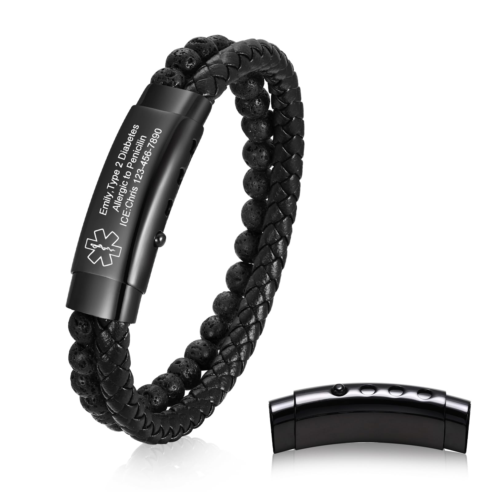 Amazon.com: VNOX Medical Alert Bracelets for Men Women Braided Leather ...