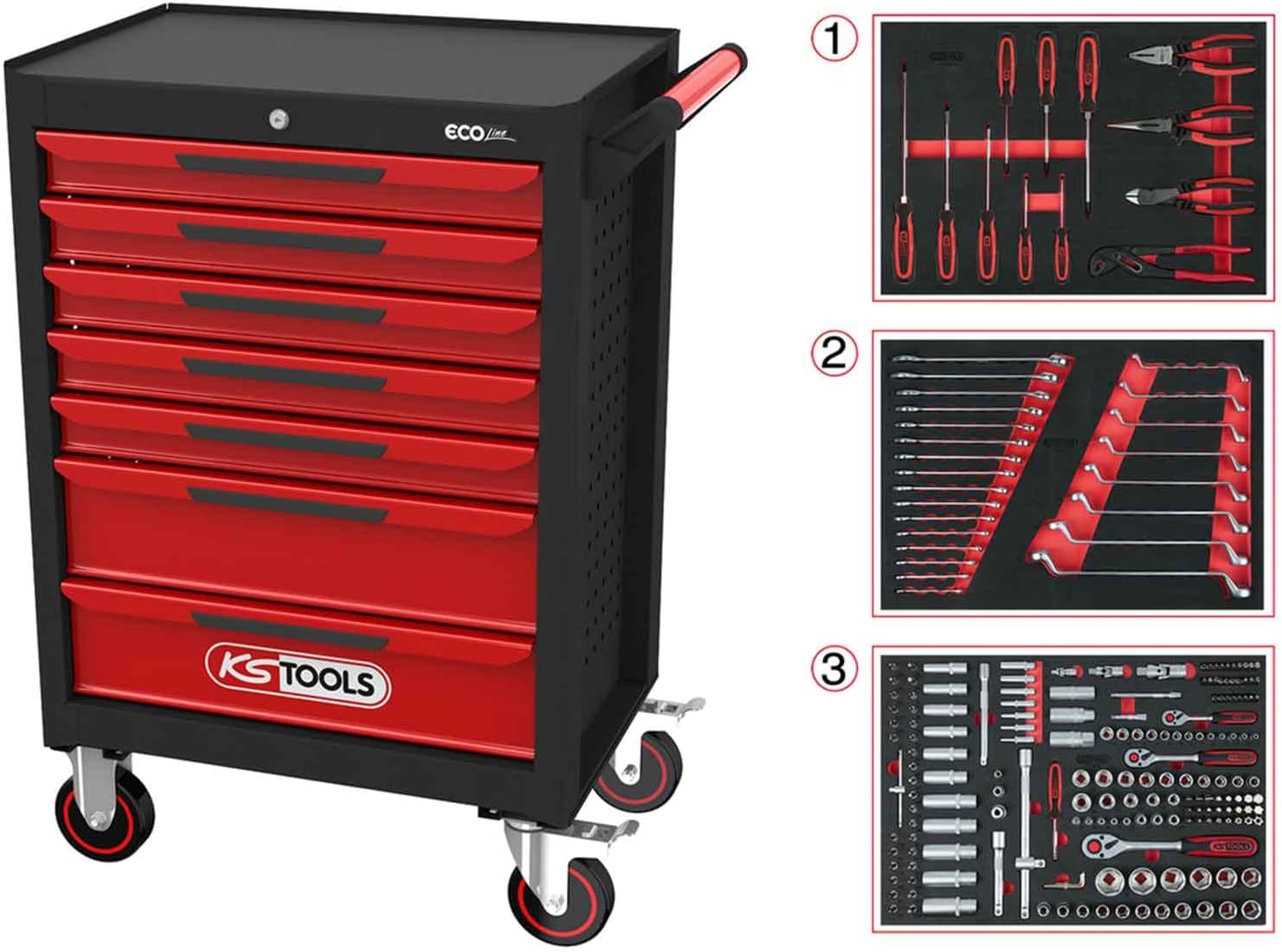 KS Tools 826.7215 RACINGline SCHWARZ/ROT Werkstattwagen mit 7 ...