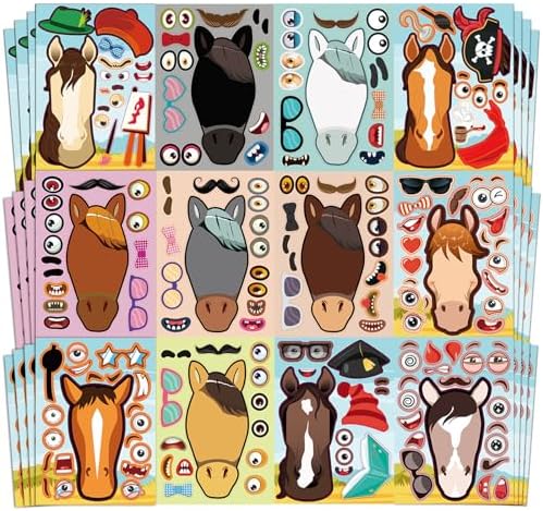 Amazon.com: Aowplc 48 Pcs Make A Horse Sticker Sheets Mix and Match for ...