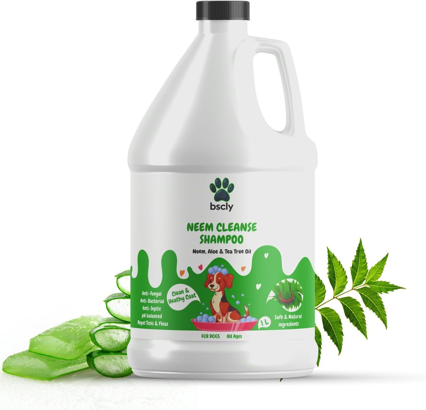 Buy Bscly Neem Dog Shampoo 1000Ml - Ticks & Fleas Prevention - Enriched ...
