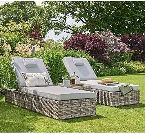 Outsunny Outdoor 3 Pieces PE Rattan Sun Lounger with Cushion, Garden ...