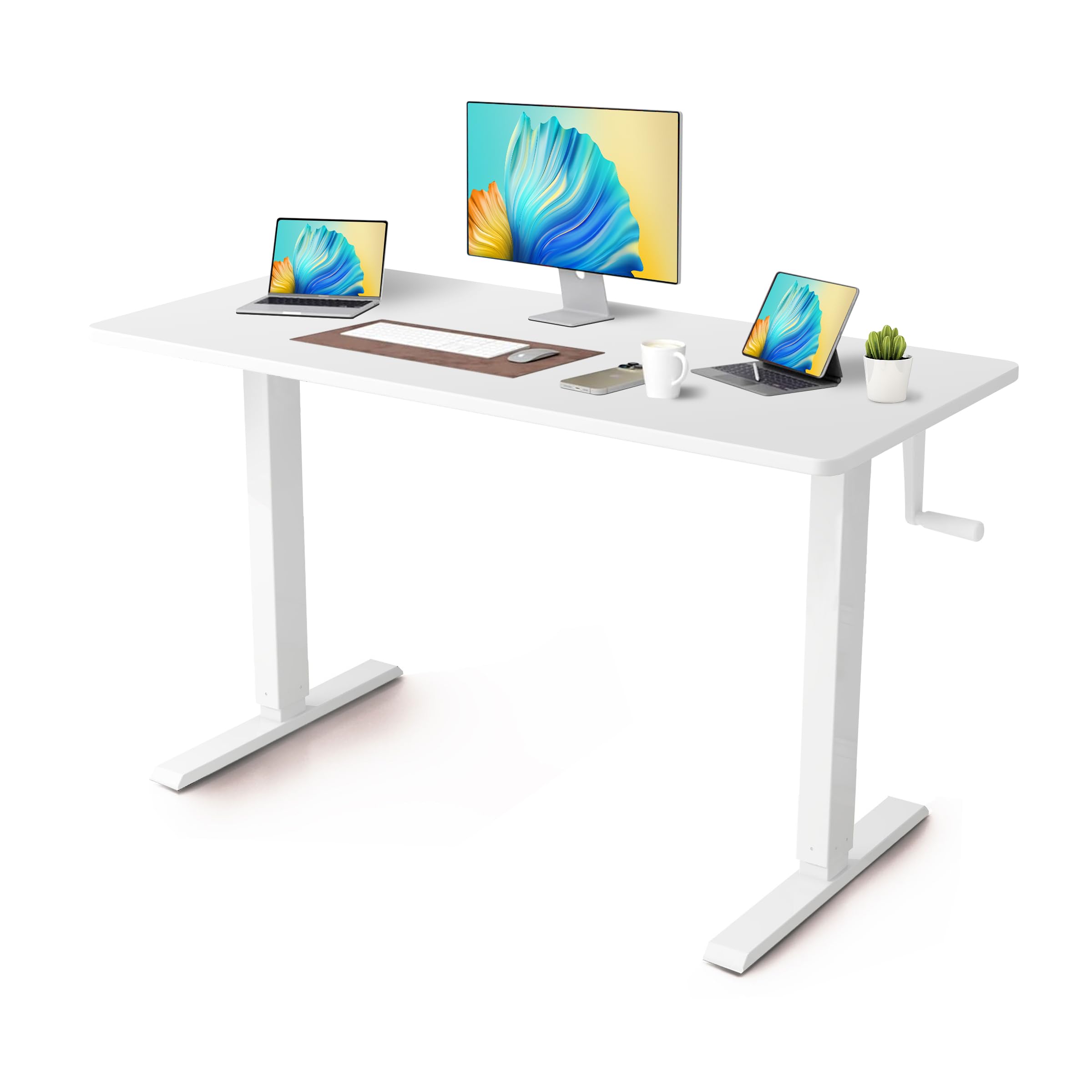 Whole Piece DeskTop Manual Standing Desk Adjustable Height- Crank Stand ...