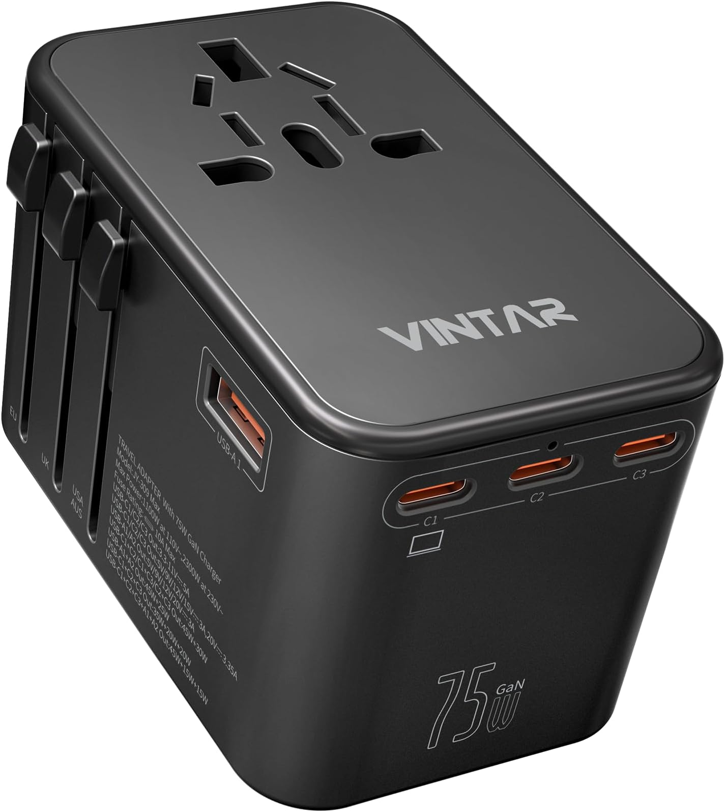 Amazon.com: Universal Travel Adapter, VINTAR 75W GaN International ...