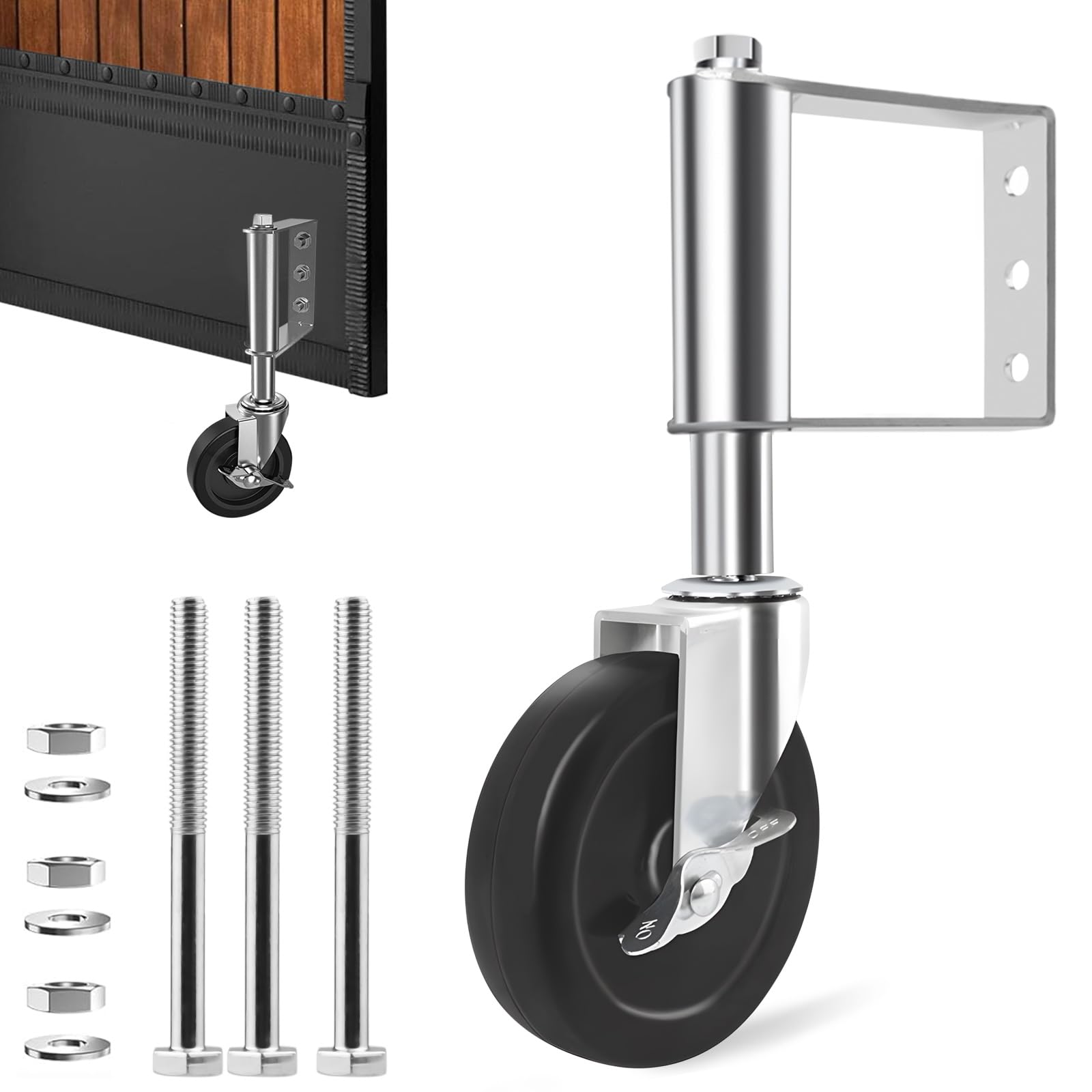 4 Inches Gate Wheel with Brakes, Heavy Duty Spring Loaded Gate Rubber ...