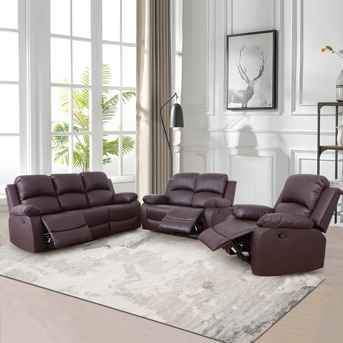 Amazon.com: AYCP Bonded Leather Living Room Recliner Sofa Set, Manual ...