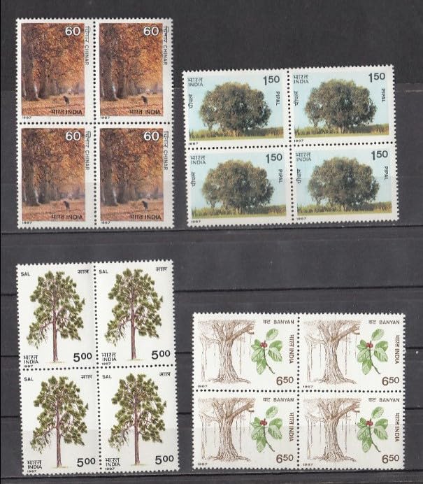 India 1987 Trees Chinar Sal Pipal Banyan Tree Nature Stamps Block of 4 ...