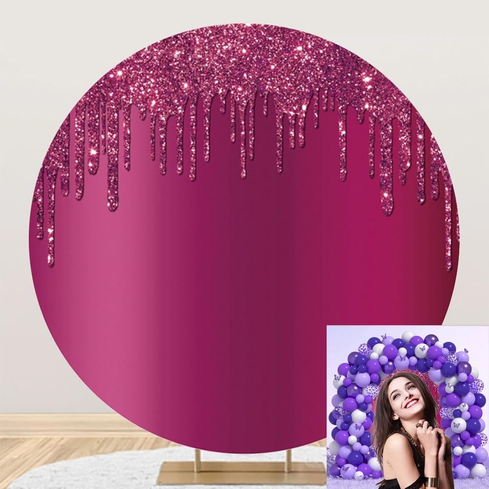 Amazon.com : OERJU 7.2x7.2ft Round Backdrop Cover Hot Pink Glitter ...