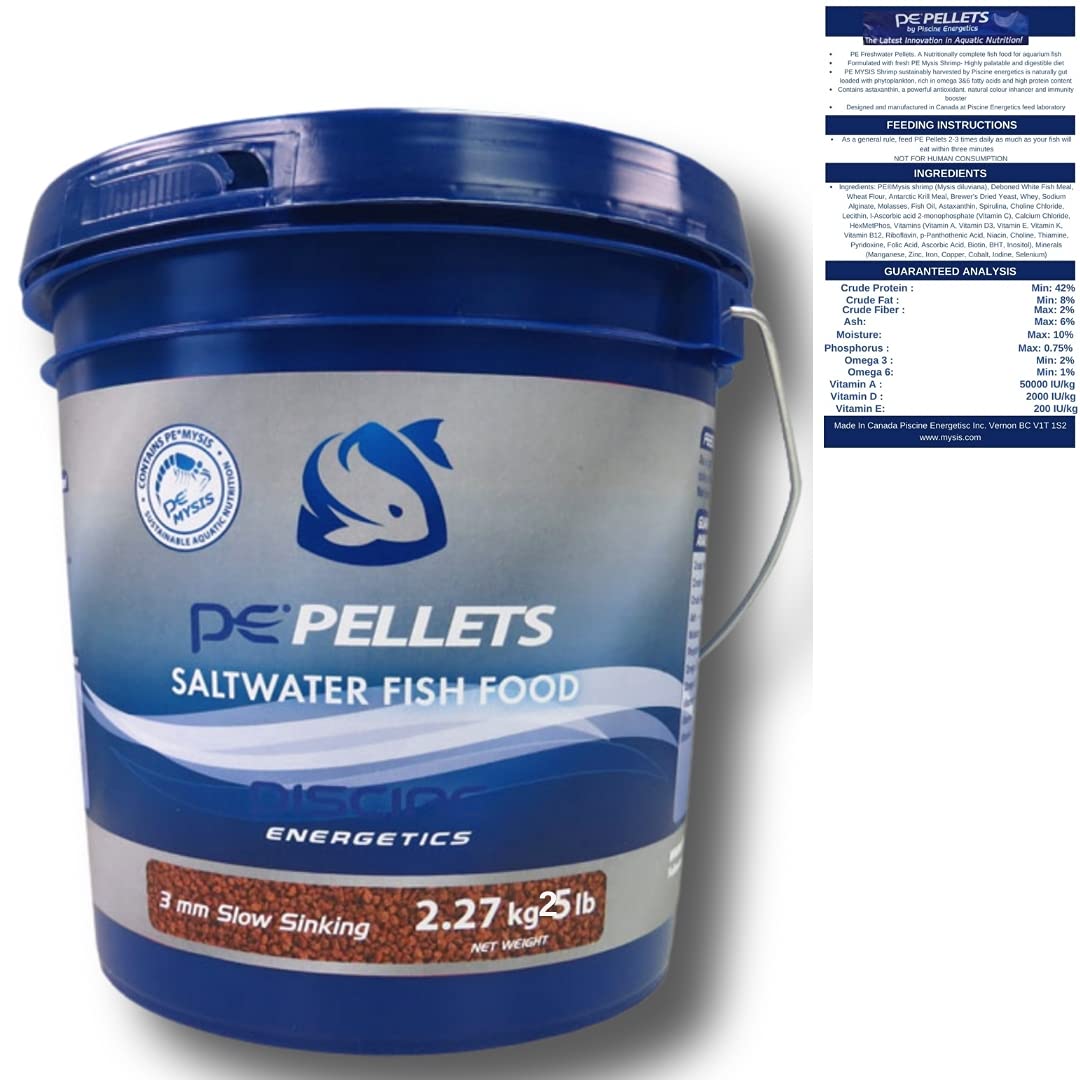 PE Pellets Saltwater Fish Food, 3mm Sticks 25lb / 11.34kg (Bucket)