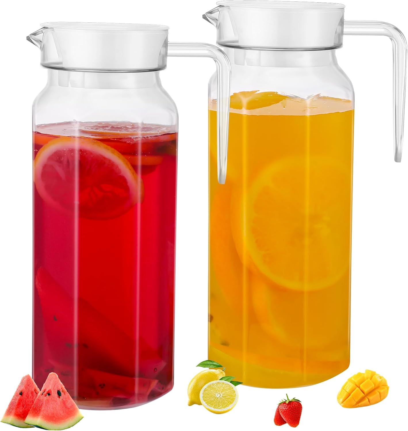 2 Pack Acrylic Pitcher with Lid, 1.1 Litre Clear Water Pitchers with ...