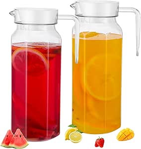 2 Pack Acrylic Pitcher with Lid, 1.1 Litre Clear Water Pitchers with ...