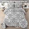 Amazon.com: Drucon Black Quilt Set King 3 Pieces Boho Damask Quilt ...