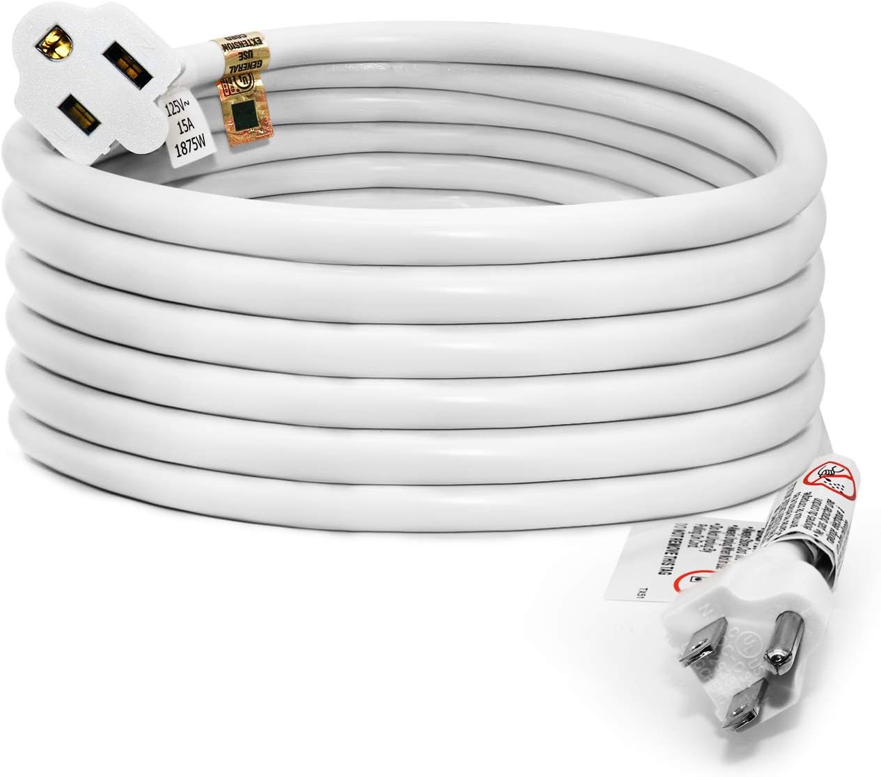 FIRMERST 10 Feet Extension Cord 14 AWG Heavy Duty 1875W 3 Prong White ...