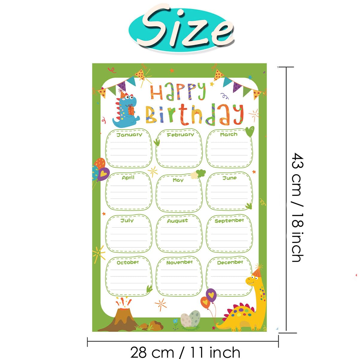 Snapklik.com : Dinosaur Birthday Chart Poster, 17 X 11 Inch, Classroom ...
