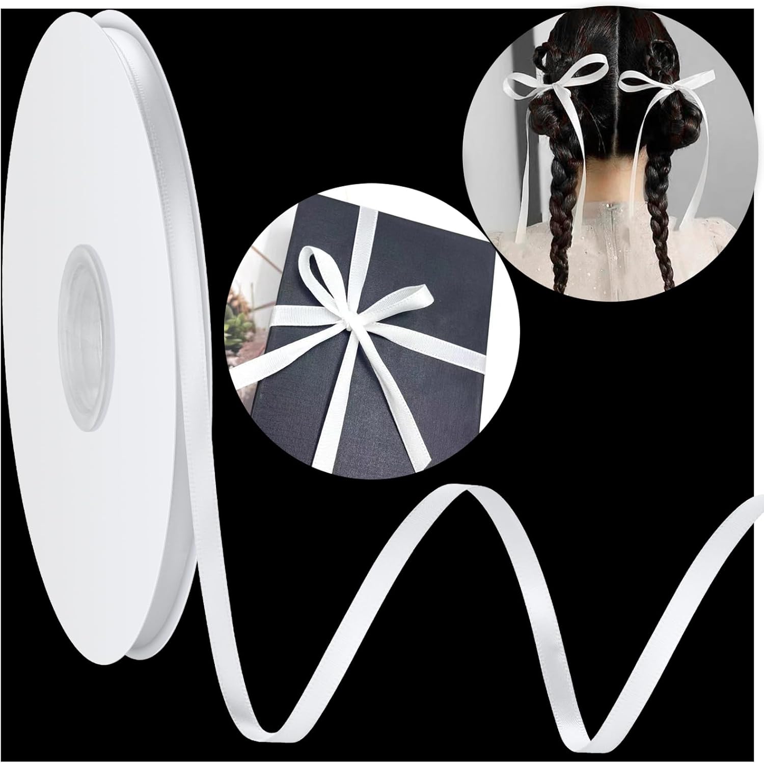 Amazon.com: White Satin Ribbon 100 Yards, 1/4" Ribbon for Gift Wrapping ...