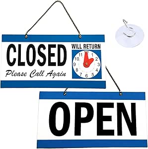 Amazon.com : Two Sided Be Back Clock Sign - “ClOSED/OPEN” - Business ...