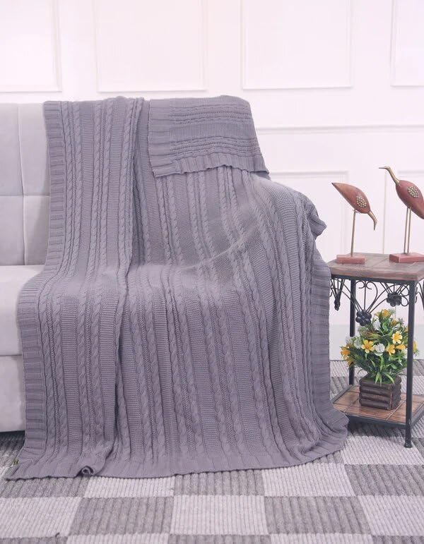 NEILGUY Cable Knit Throw - Elegant Steel Grey Addition to Your Living ...